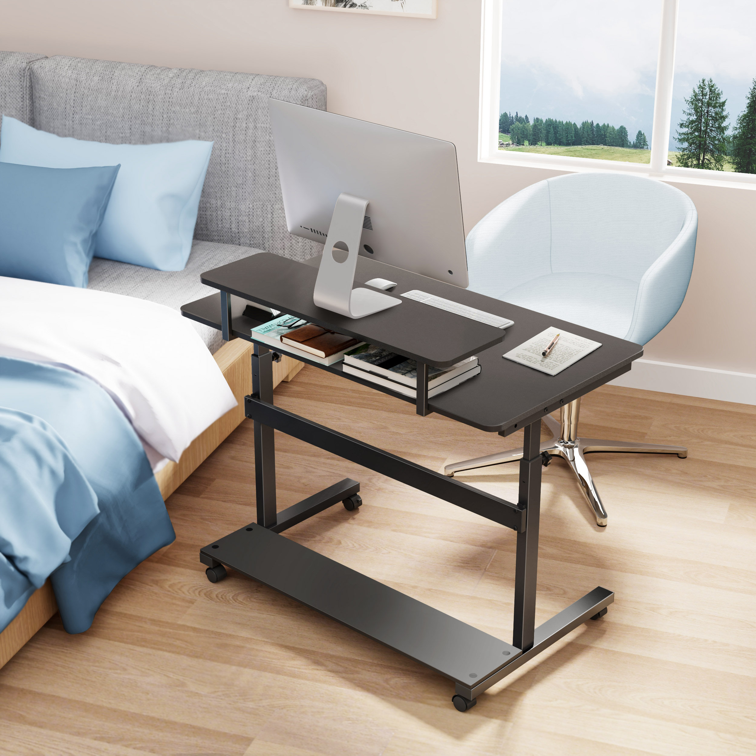 Eureka Ergonomic 40" L Height Adjustable Computer Table with Hutch & Reviews | Wayfair